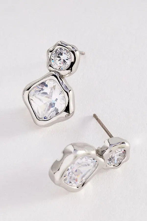 Anthropologie Bezel Crystal Drop Earrings - Silver