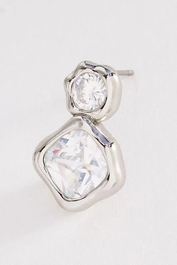 Anthropologie Bezel Crystal Drop Earrings - Silver