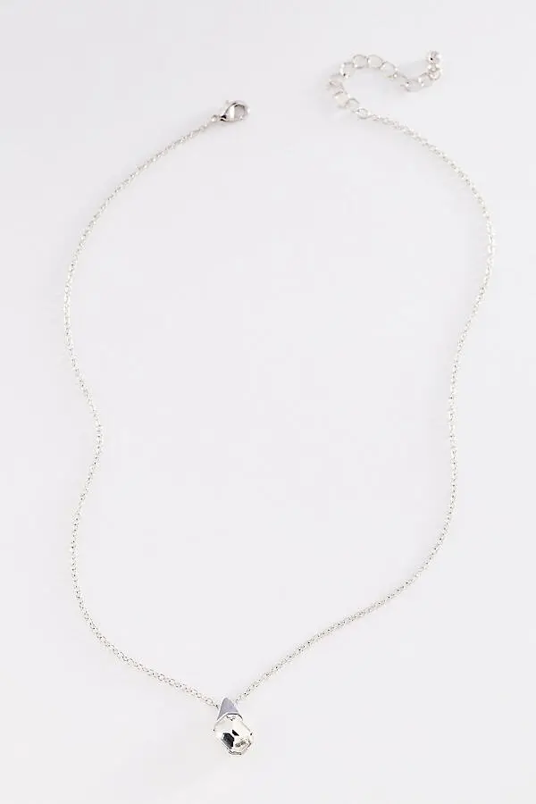 Anthropologie Delicate Bezel Necklace - Emerald Silver