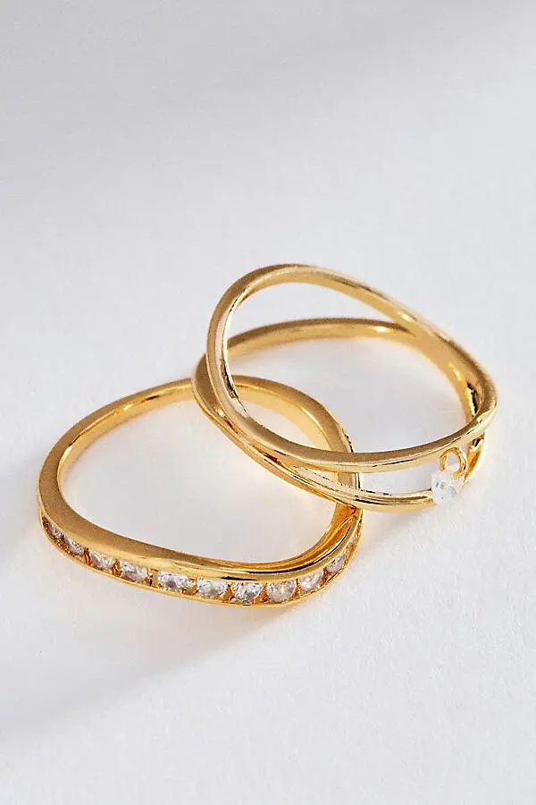 Anthropologie Stacked Adjustable Wavy Rings Set - Gold