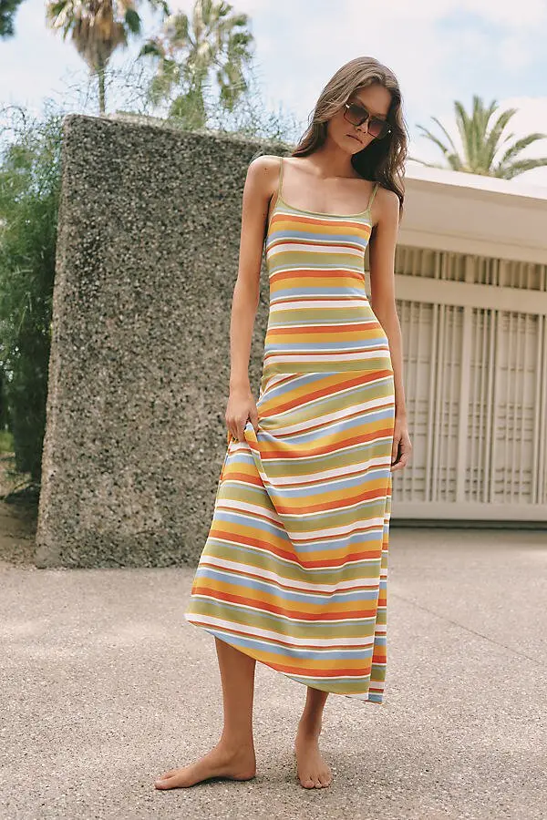 Solid & Striped Lottie Maxi Strapless Dress - Green Stripe