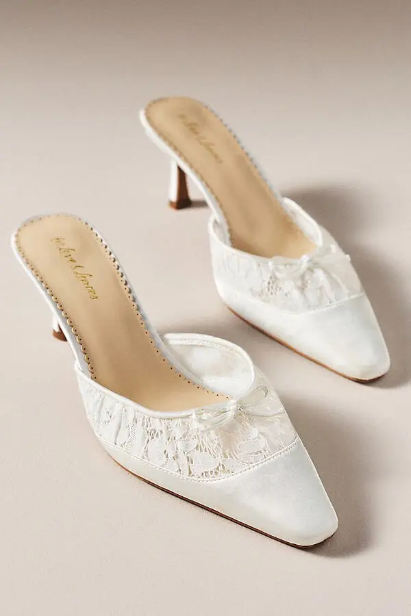 For Love & Lemons Beatrice Lace Mules - White