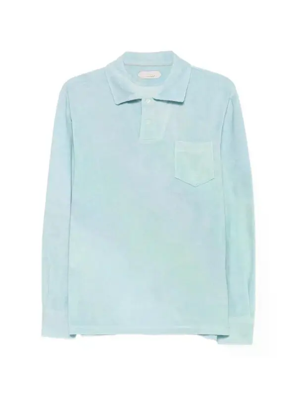 AURELIEN Terry Long-sleeve Polo Shirt - Blue