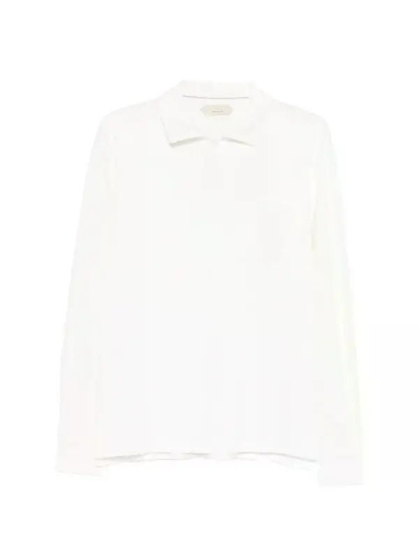AURELIEN Terry Long-sleeve Chest-pocket Polo Shirt - White