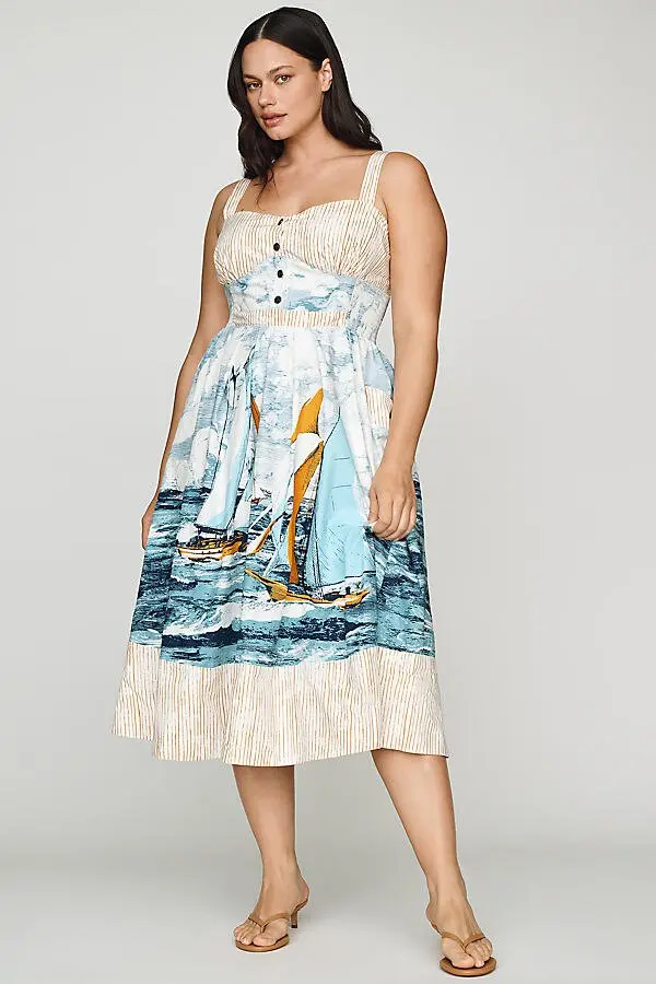 Maeve Cotton Sweetheart Neckline Midi Dress