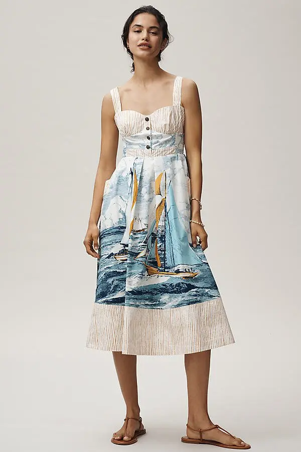 Maeve Cotton Sweetheart Neckline Midi Dress