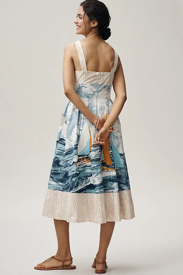 Maeve Cotton Sweetheart Neckline Midi Dress