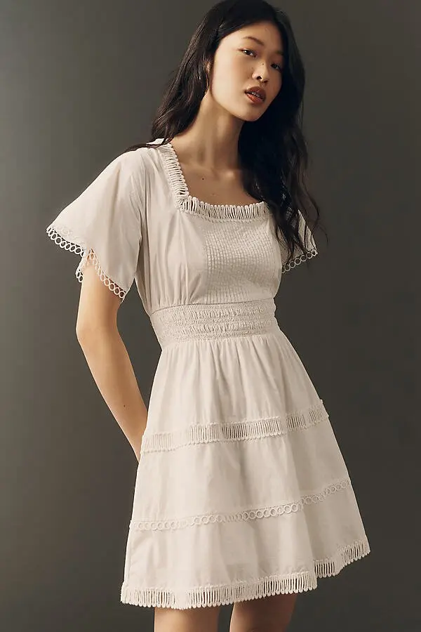 THE SOMERSET COLLECTION BY ANTHROPOLOGIE The Somerset Square-neck Mini Dress - White