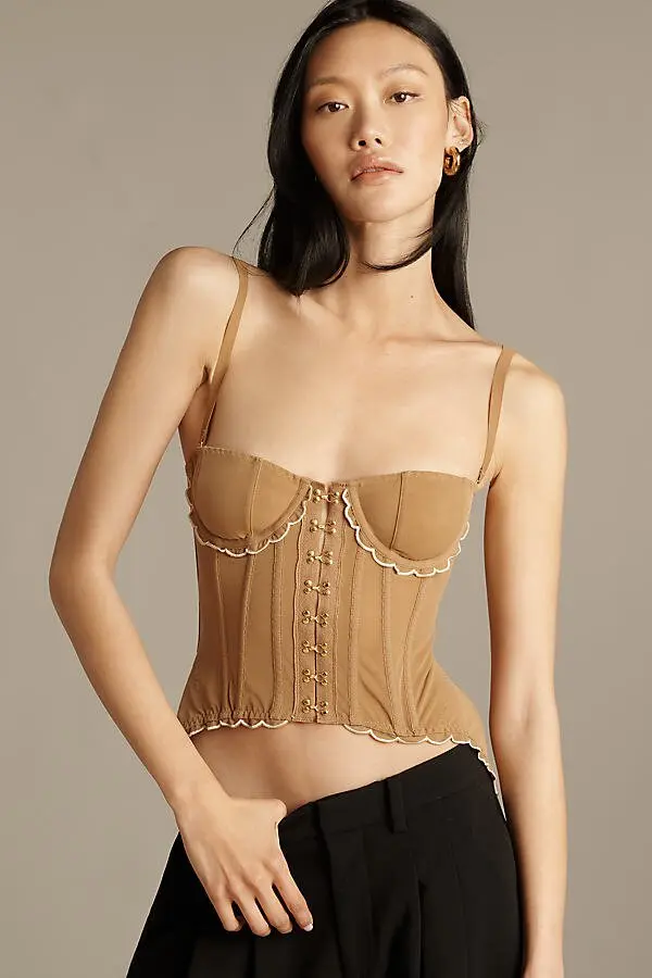 LYREBIRD Sheer Drop-waist Corset - Brown