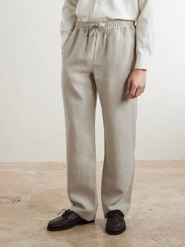 SAMAN AMEL Straight-leg Linen Trousers - Neutrals