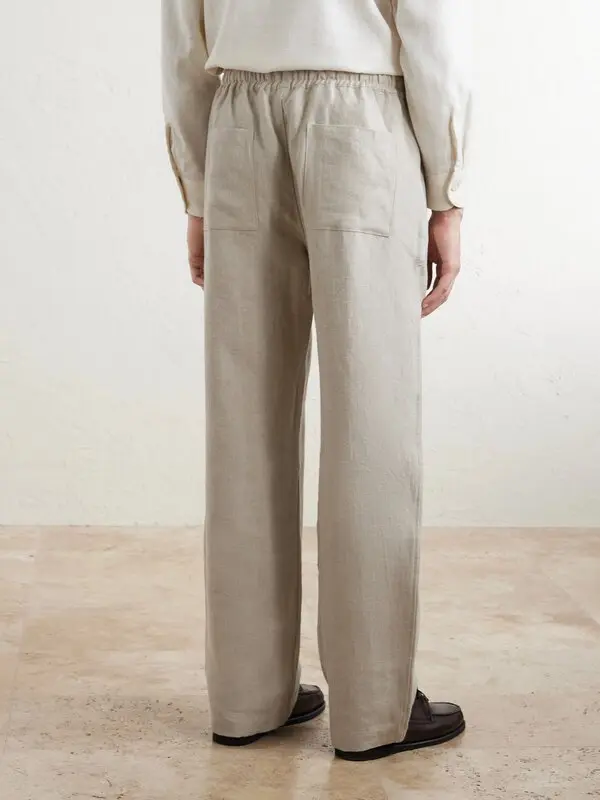 SAMAN AMEL Straight-leg Linen Trousers - Neutrals