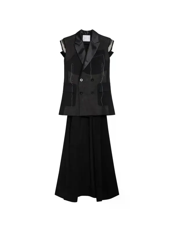 Sacai Double-breasted Layered Waistcoat - Black
