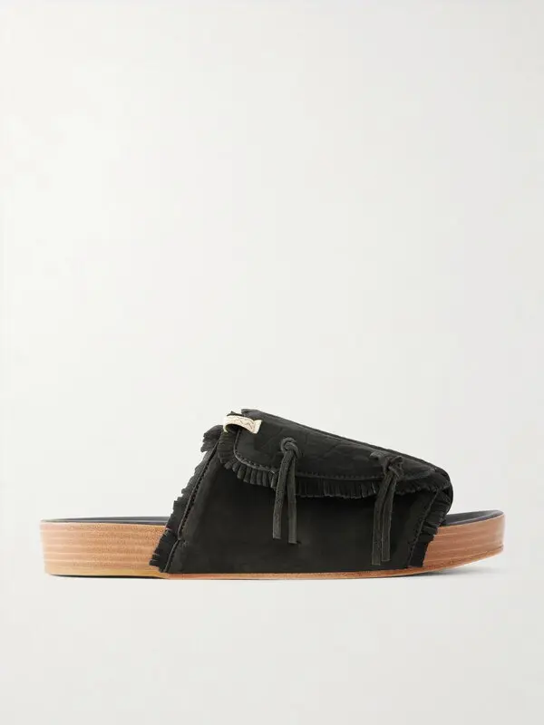 Visvim Christo Shaman Folk Suede Slides - Black