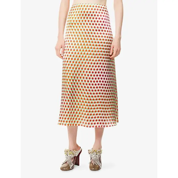 Dries Van Noten Polka Dot Silk Midi Skirt