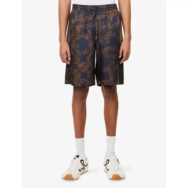 Loewe X Paula's Ibiza Graphic Print Silk Shorts - Navy/brown