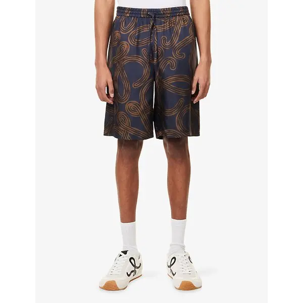 Loewe X Paula's Ibiza Graphic Print Silk Shorts - Navy/brown