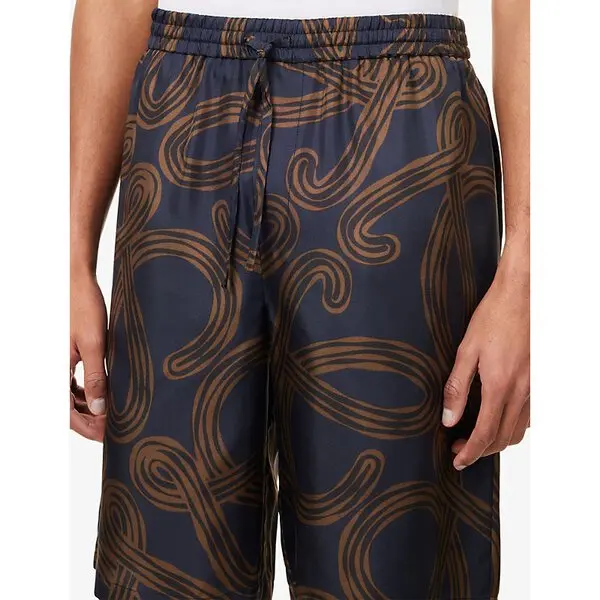 Loewe X Paula's Ibiza Graphic Print Silk Shorts - Navy/brown