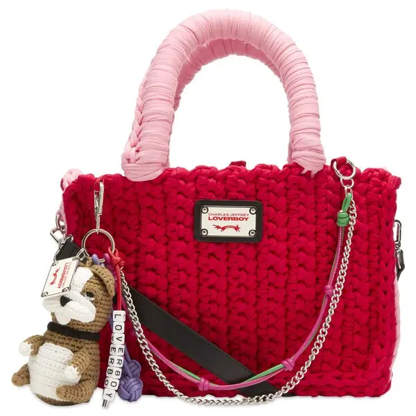 CHARLES JEFFREY Bulldog Charm Bucket Bag - Red/pink