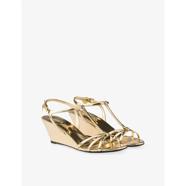 Prada Logo-engraved Heeled Leather Sandals - Gold/silver
