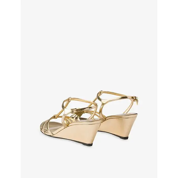 Prada Logo-engraved Heeled Leather Sandals - Gold/silver