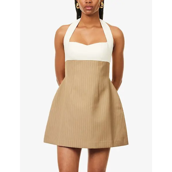 Oddmuse Pinstripe-print Halterneck Mini Dress