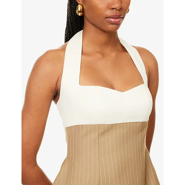 Oddmuse Pinstripe-print Halterneck Mini Dress