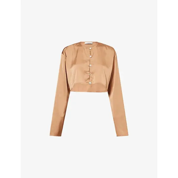 HYPHEN Long-sleeve Cropped Satin Top