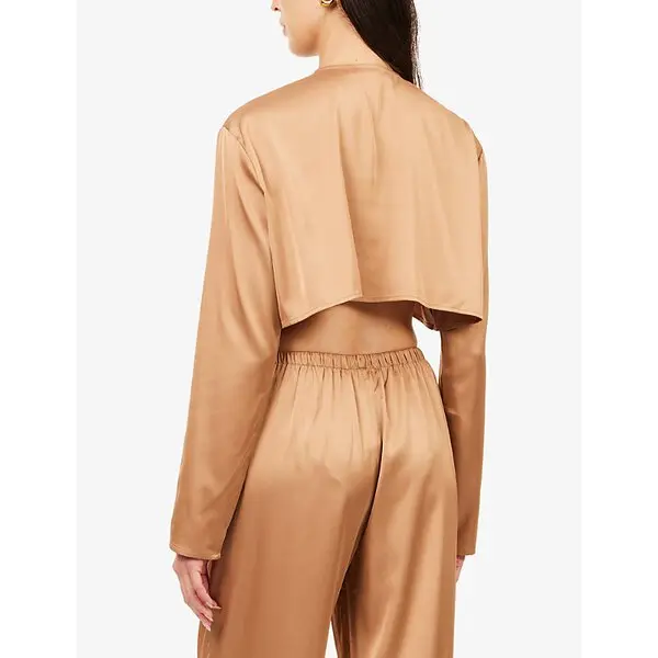 HYPHEN Long-sleeve Cropped Satin Top