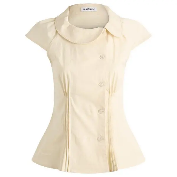 PEACHY DEN Missy Asymmetric Stretch Blouse - Parchment
