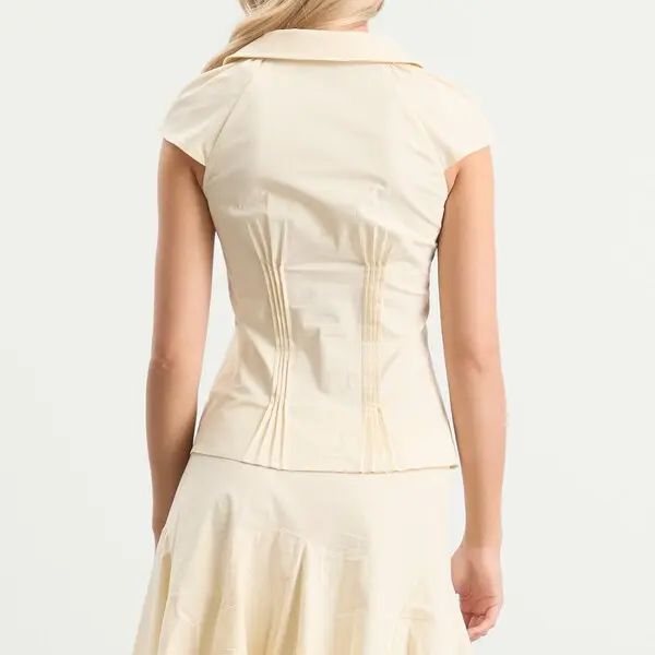 PEACHY DEN Missy Asymmetric Stretch Blouse - Parchment