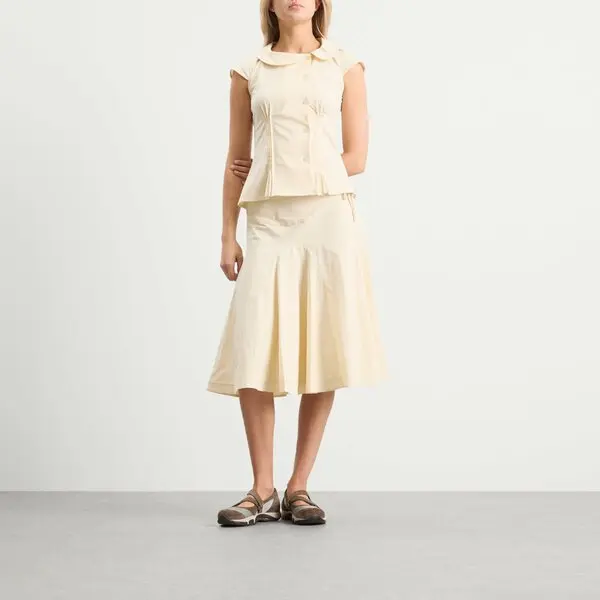 PEACHY DEN Missy Asymmetric Stretch Blouse - Parchment