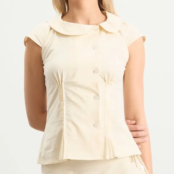 PEACHY DEN Missy Asymmetric Stretch Blouse - Parchment