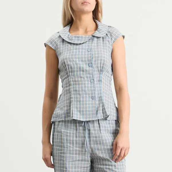 PEACHY DEN Missy Asymmetric Stretch Blouse - Check