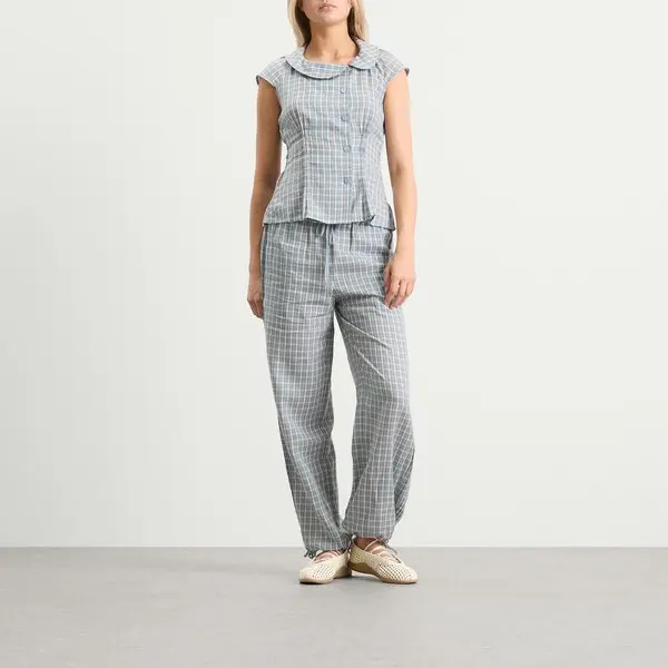 PEACHY DEN Missy Asymmetric Stretch Blouse - Check