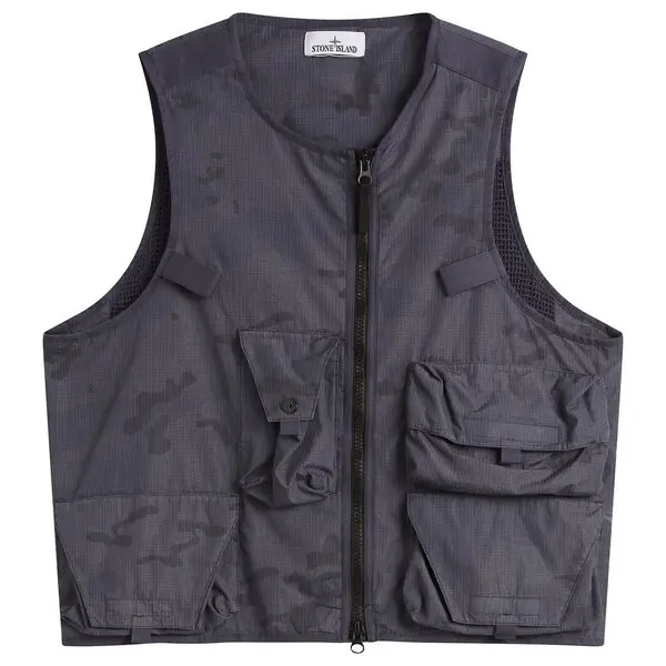 Stone Island Faded Camo Ripstop-tc Utility Vest - Blue Grey