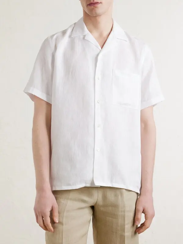 Canali Camp-collar Linen Shirt - White