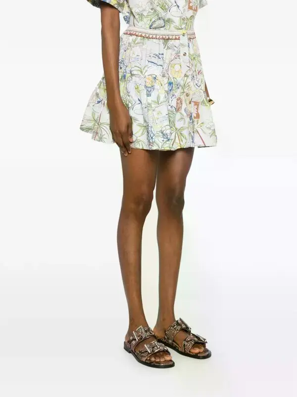 Maje Printed Ruffled Cotton Skirt - Green