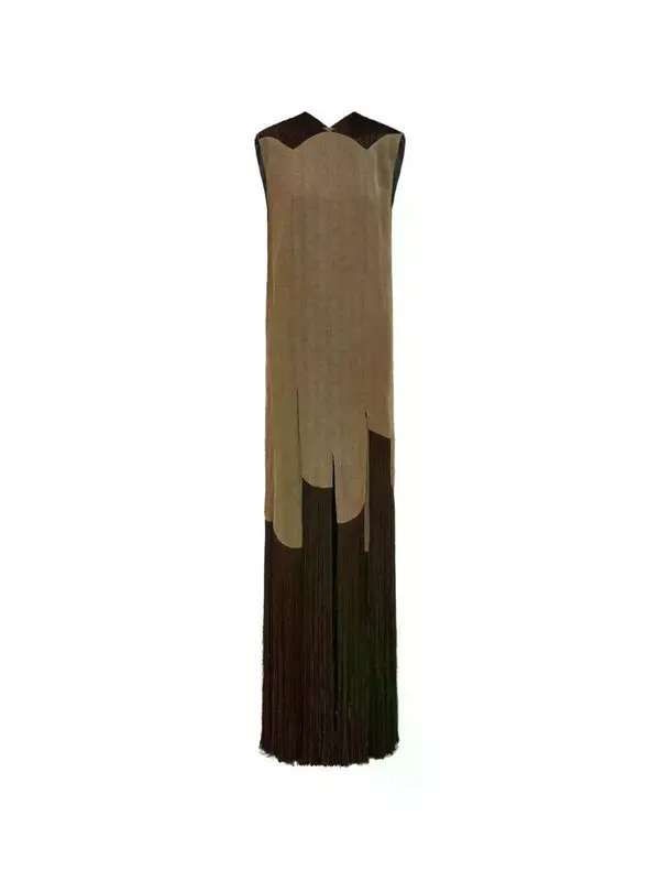 FERRAGAMO Long Dress With Fringe Detail - Neutrals