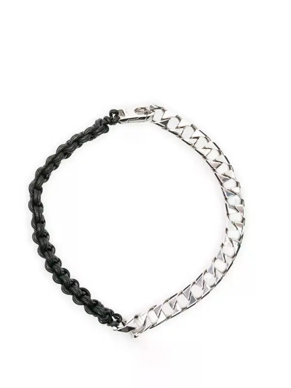 Plan C Leather-braided Curb-link Chain Necklace - Silver