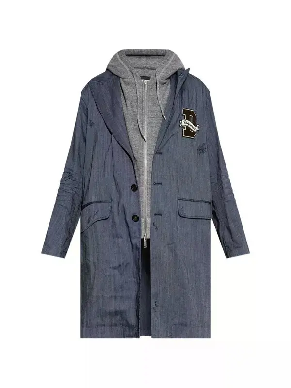 Dsquared2 Distressed Coat With Logo Patch And Hooded Detail