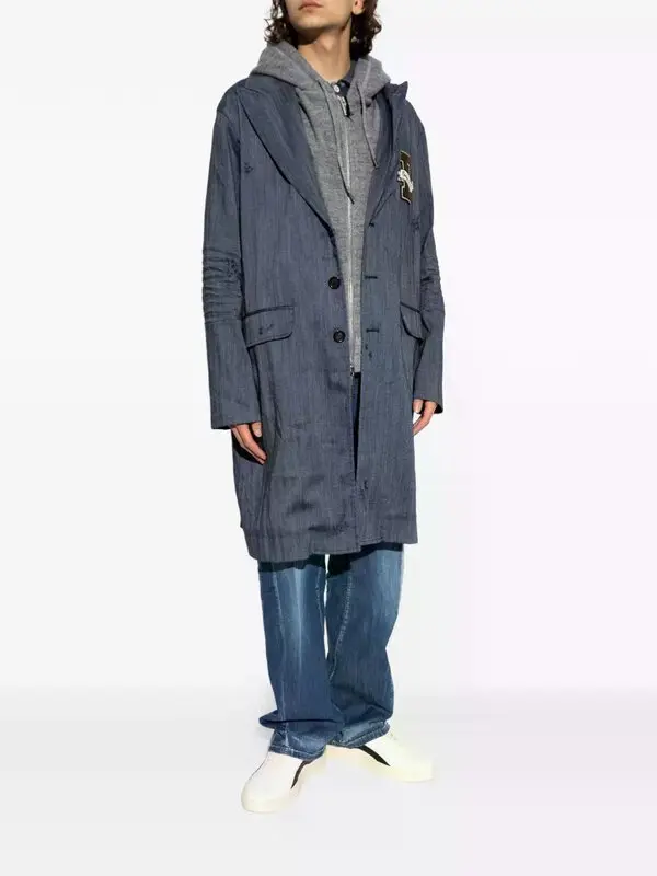 Dsquared2 Distressed Coat With Logo Patch And Hooded Detail