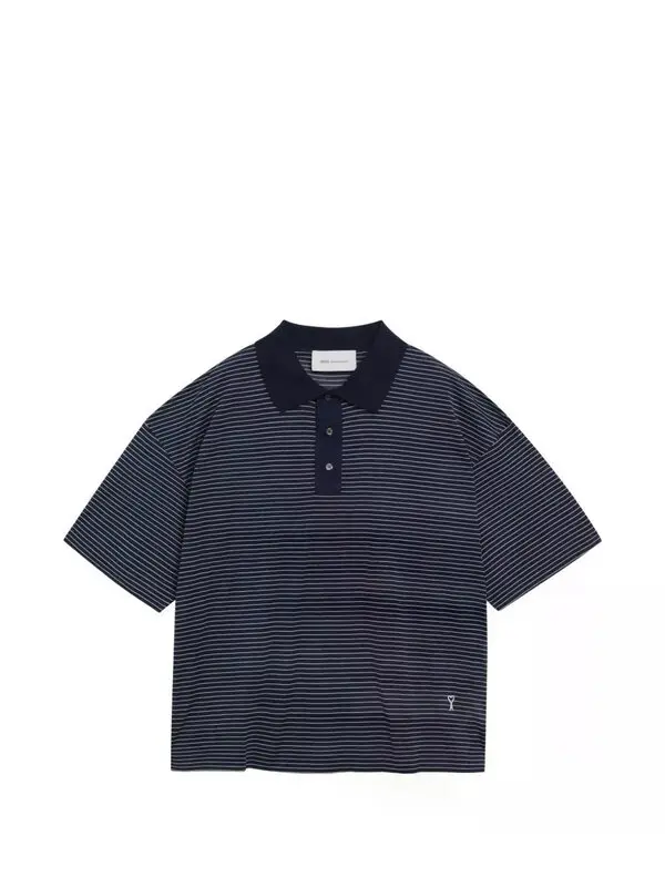 AMI Paris De Coeur Striped Polo Shirt