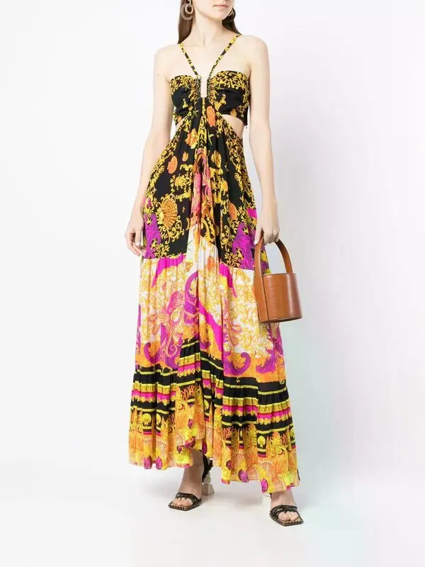 Camilla Printed Gathered Cut-out Maxi Dress