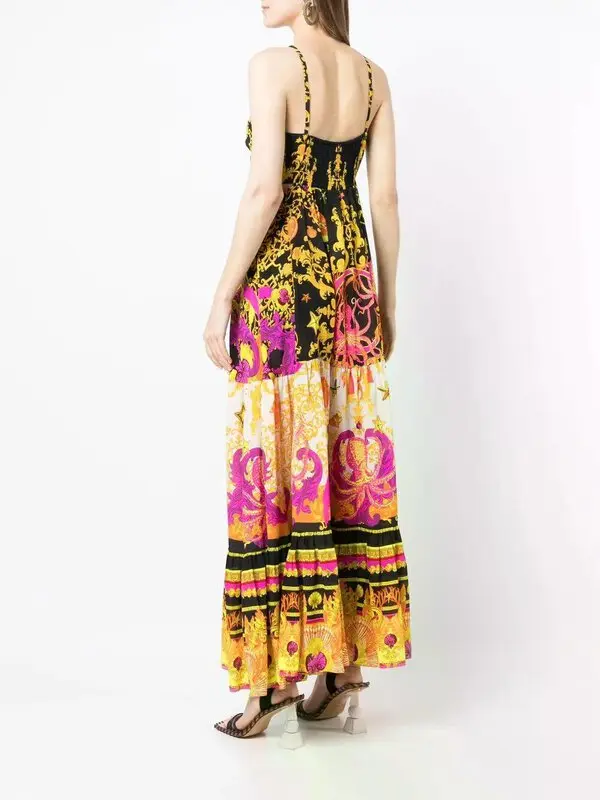 Camilla Printed Gathered Cut-out Maxi Dress