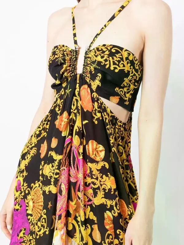 Camilla Printed Gathered Cut-out Maxi Dress