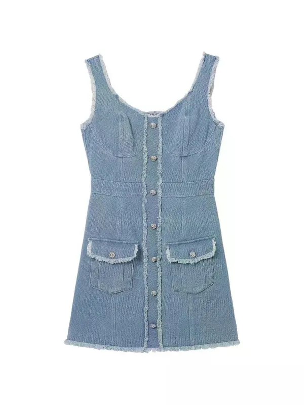 B+AB Frayed-edge Mini Dress - Blue