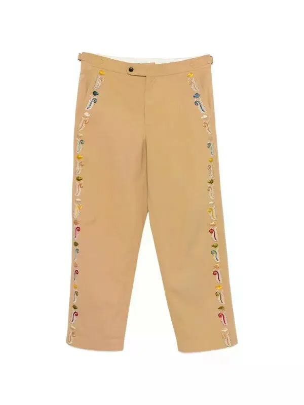BODE Feather Runner Embroidered Trousers - Neutrals