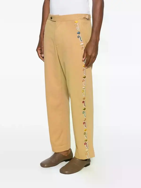 BODE Feather Runner Embroidered Trousers - Neutrals