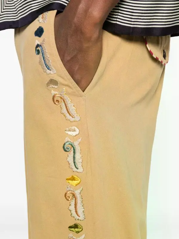 BODE Feather Runner Embroidered Trousers - Neutrals