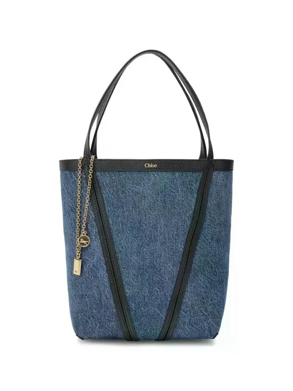 Chloé Spin Leather-trim Denim Tote
